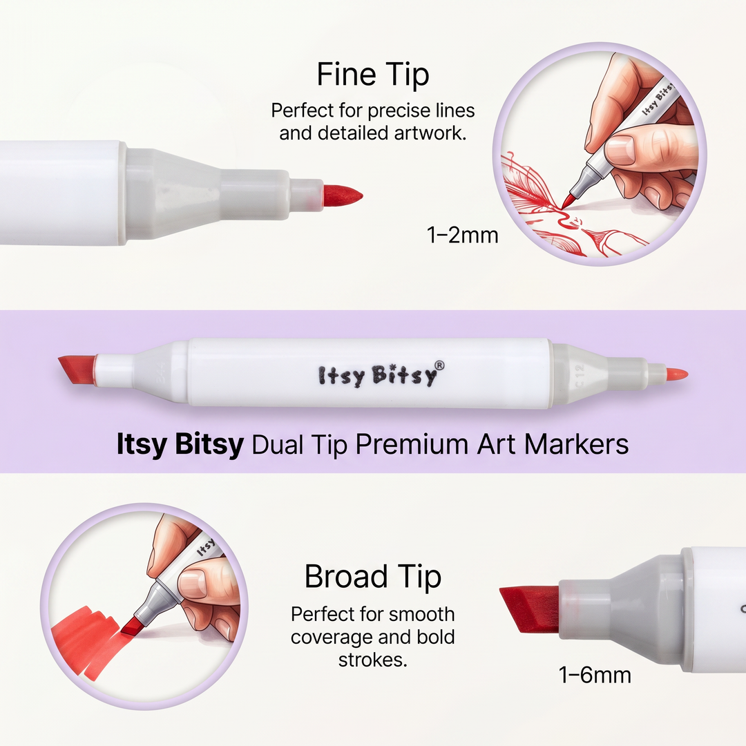 Alcohol Marker Dual Tip Bright Colour 12pcs Box – Itsy Bitsy