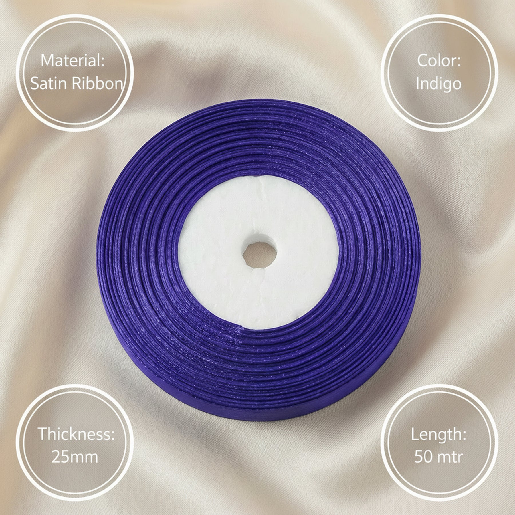 Satin Ribbon 25Mm 50Mtr Indigo – Itsy Bitsy