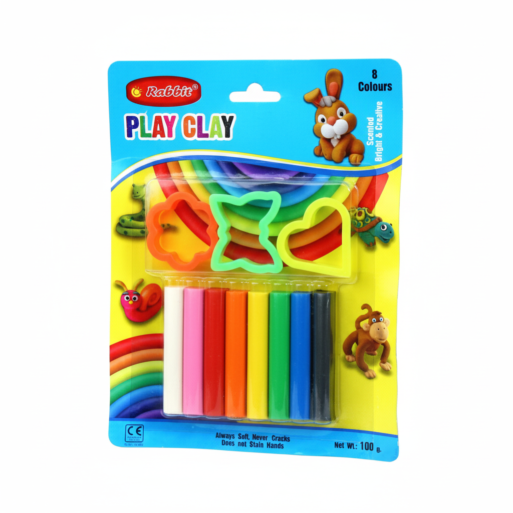 Modelling Play Clay 8 Colours with 3 Cutters 100gm Blister – Itsy Bitsy