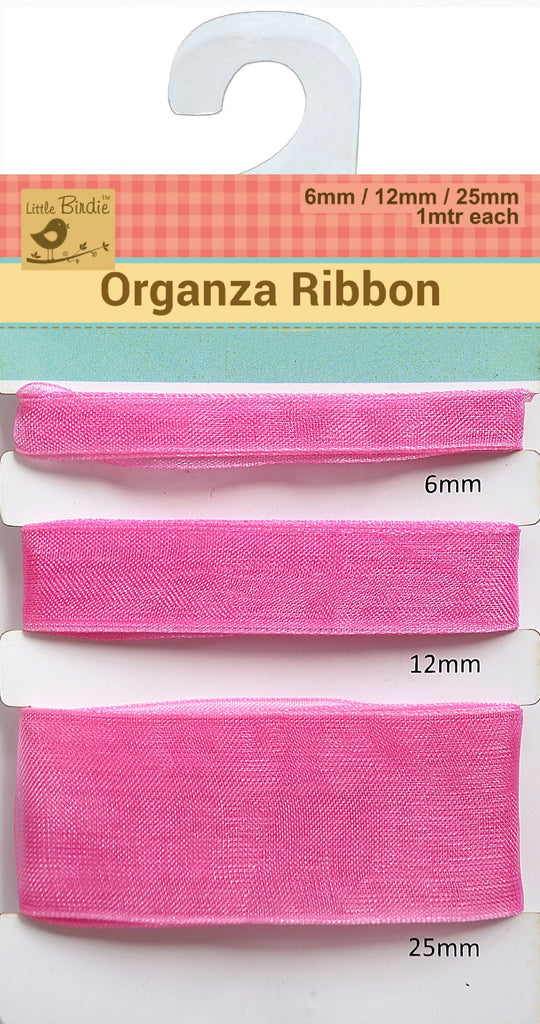 Organza Ribbon Pink 6mm 12mm 25mm 3Mtr Itsy Bitsy