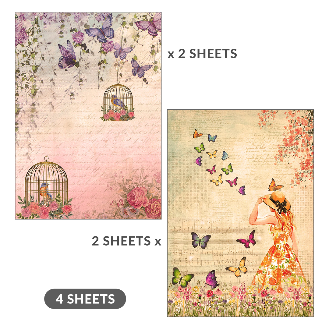 Decoupage Paper Enchanting Butterflies A4 70Gsm 2 Designs 4Sheets ...